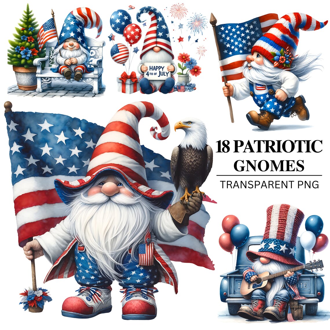 Patriotic Gnome PNG Bundle | 4th of July Clip Art (digital Download) - Etsy