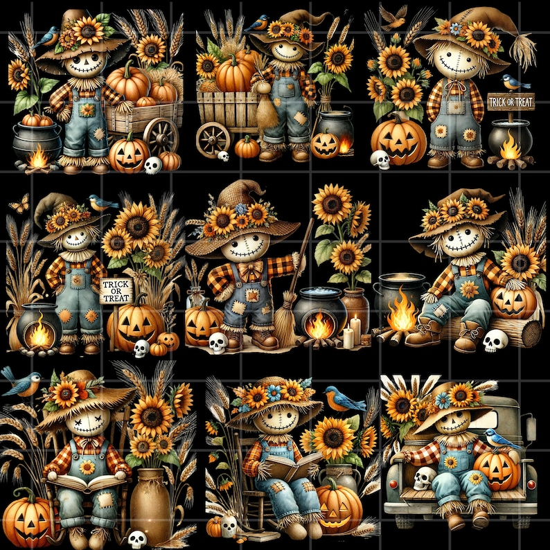 22 Halloween Scarecrows PNG | Digital Download | Fall Harvest Decor ...