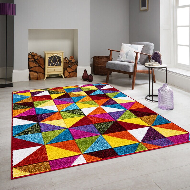Rug Large Area Rug Hallway Runner Geometric Multi Coloured Rugs Floor ...
