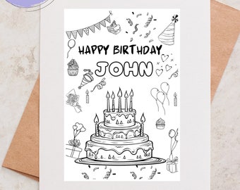 Happy Birthday Coloring Card DIGITAL Colouring Greeting Card for Kids ...