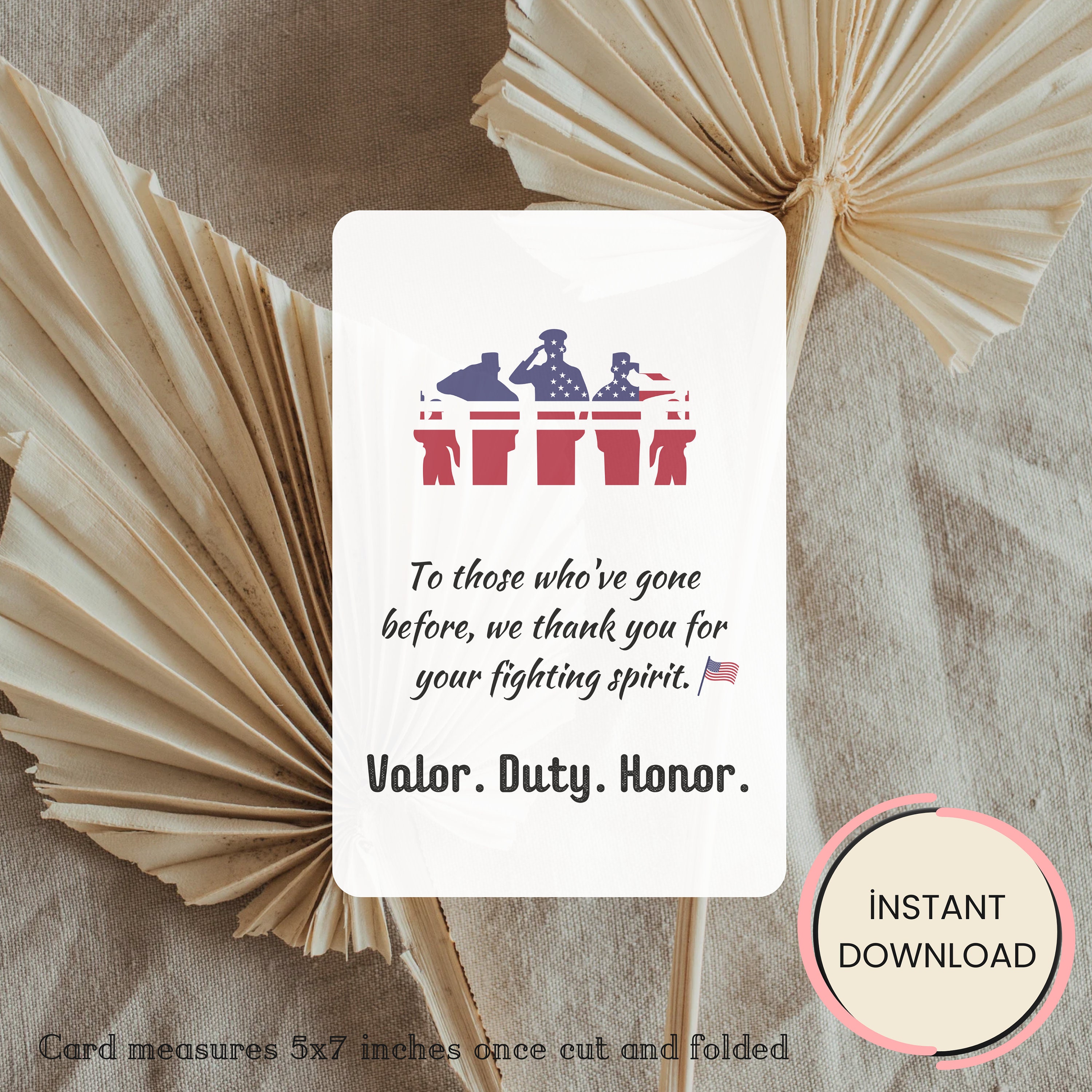 Memorial Day Card Printable, Remember and Honor Card, Patriotic Thank ...