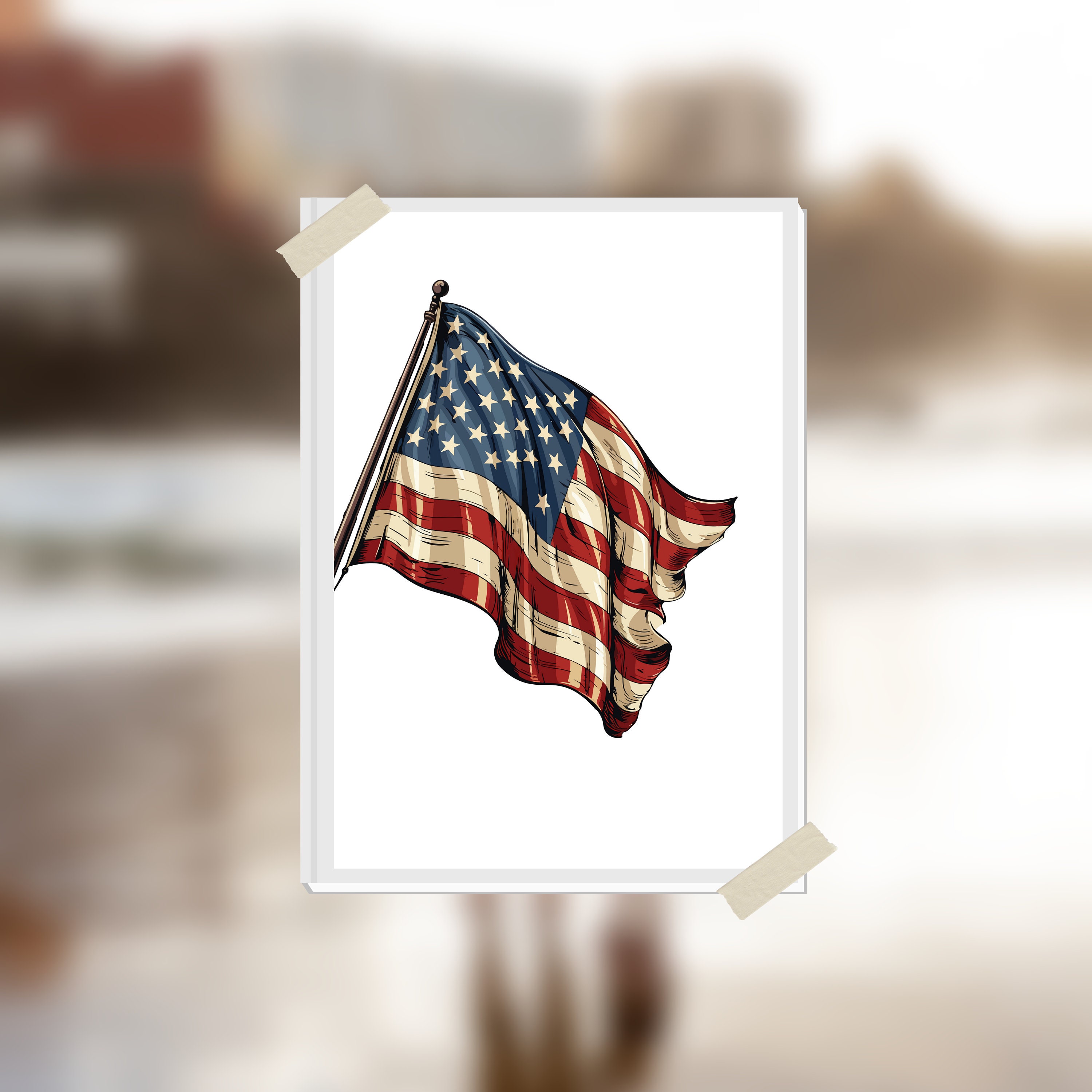 American Flag Card, USA Flag Stationery, Land of the Free Because of ...