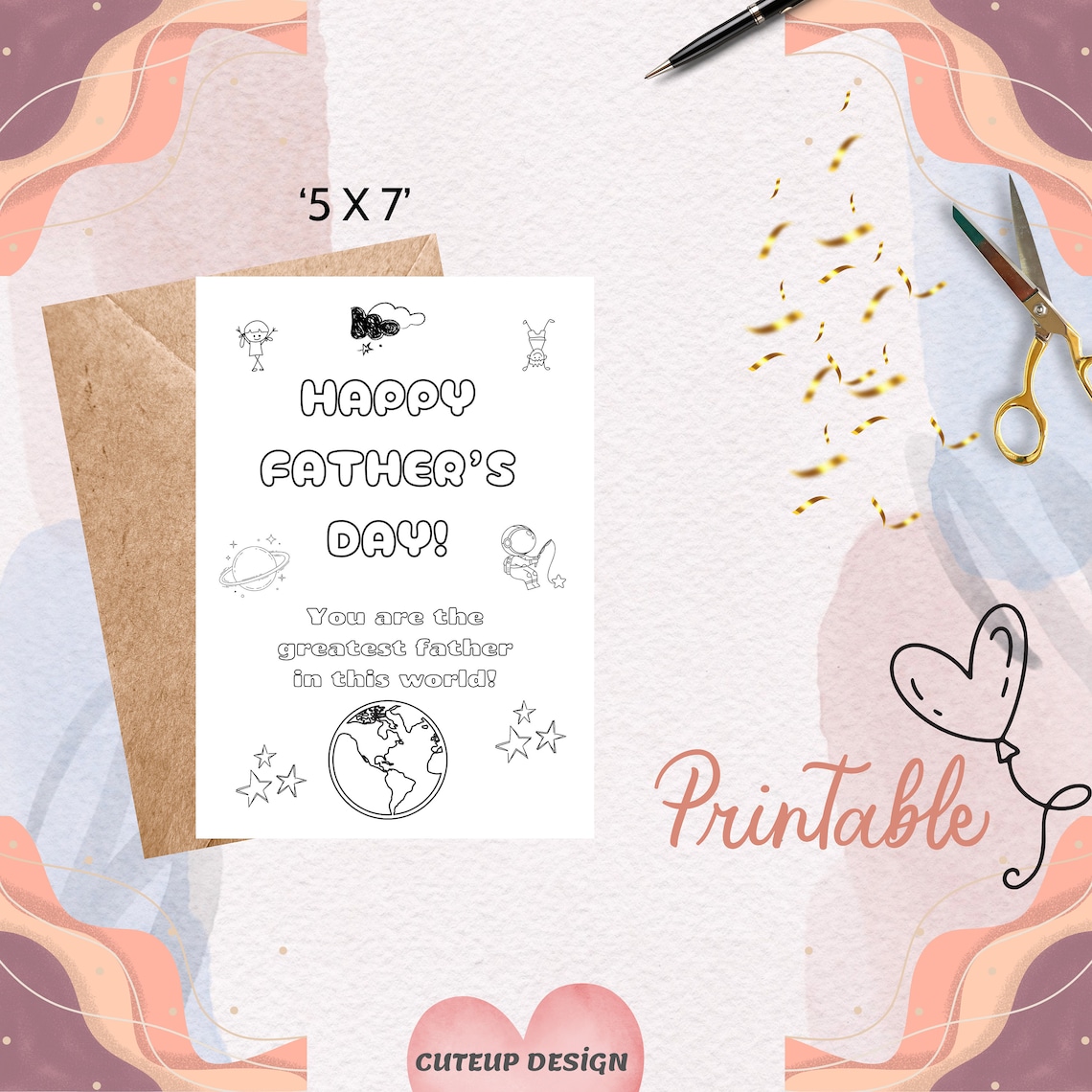 PRINTABLE Fathers Day Coloring Card,fathers Day Card,color Your Own ...