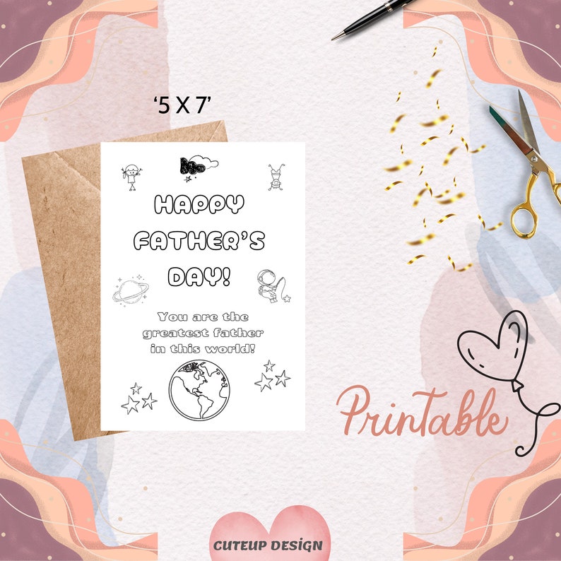 PRINTABLE Fathers Day Coloring Card,fathers Day Card,color Your Own ...