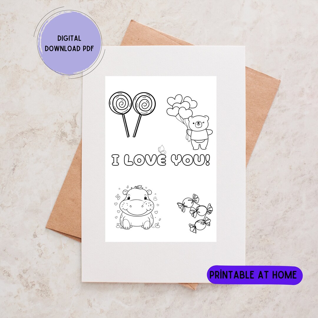 Valentines Day Coloring Card,color Your Own Greeting Cards,printable ...
