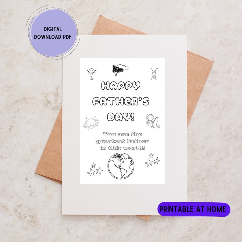 PRINTABLE Fathers Day Coloring Card,fathers Day Card,color Your Own ...