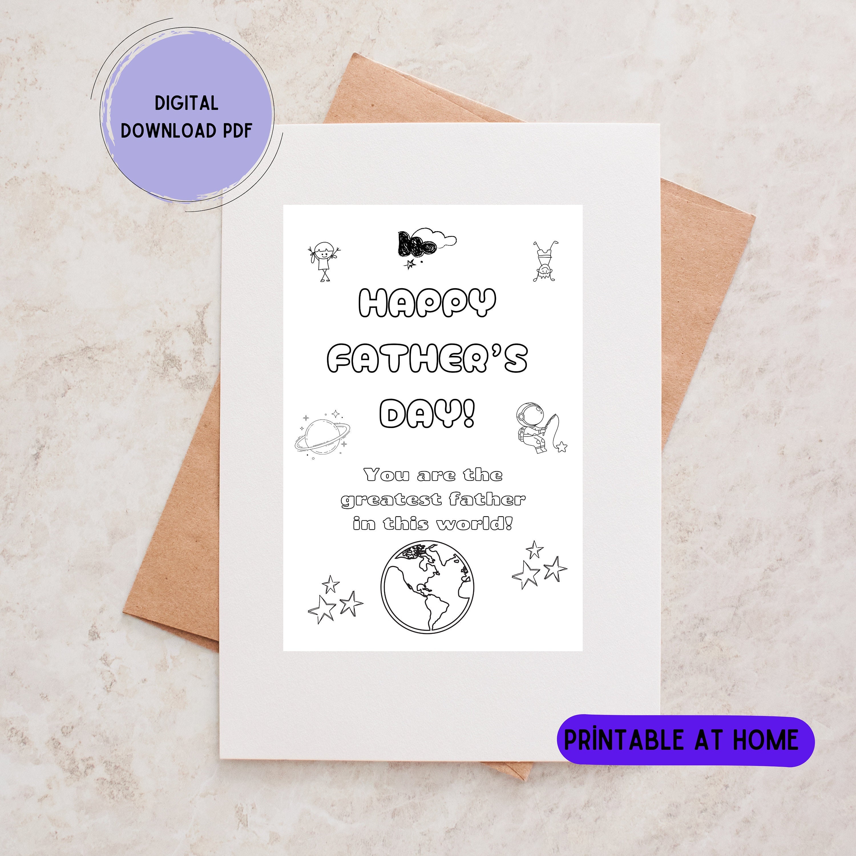 PRINTABLE Fathers Day Coloring Card,fathers Day Card,color Your Own ...