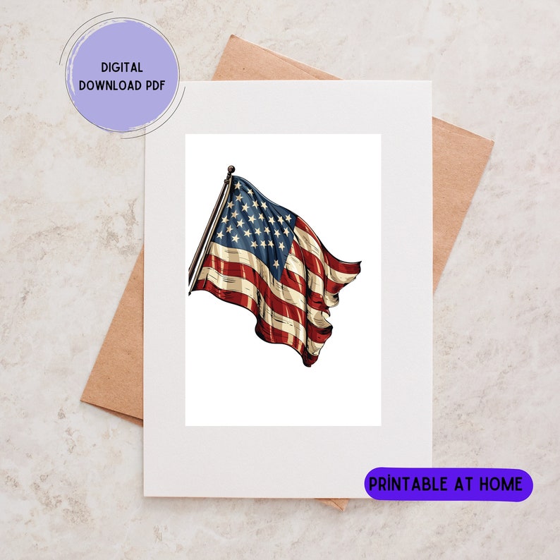 American Flag Card, USA Flag Stationery, Land of the Free Because of ...