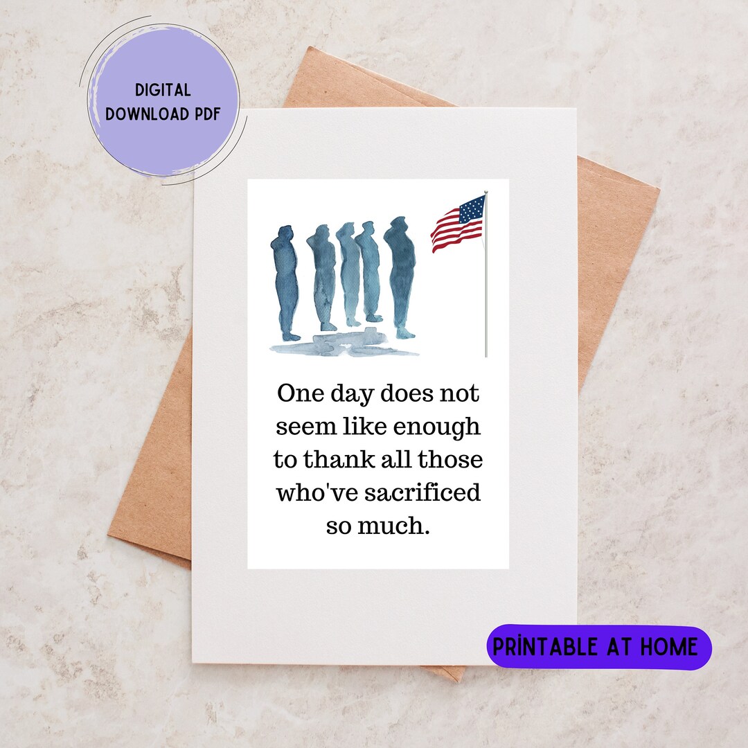 Memorial Day Card Printable, Remember and Honor Card, Patriotic Thank ...