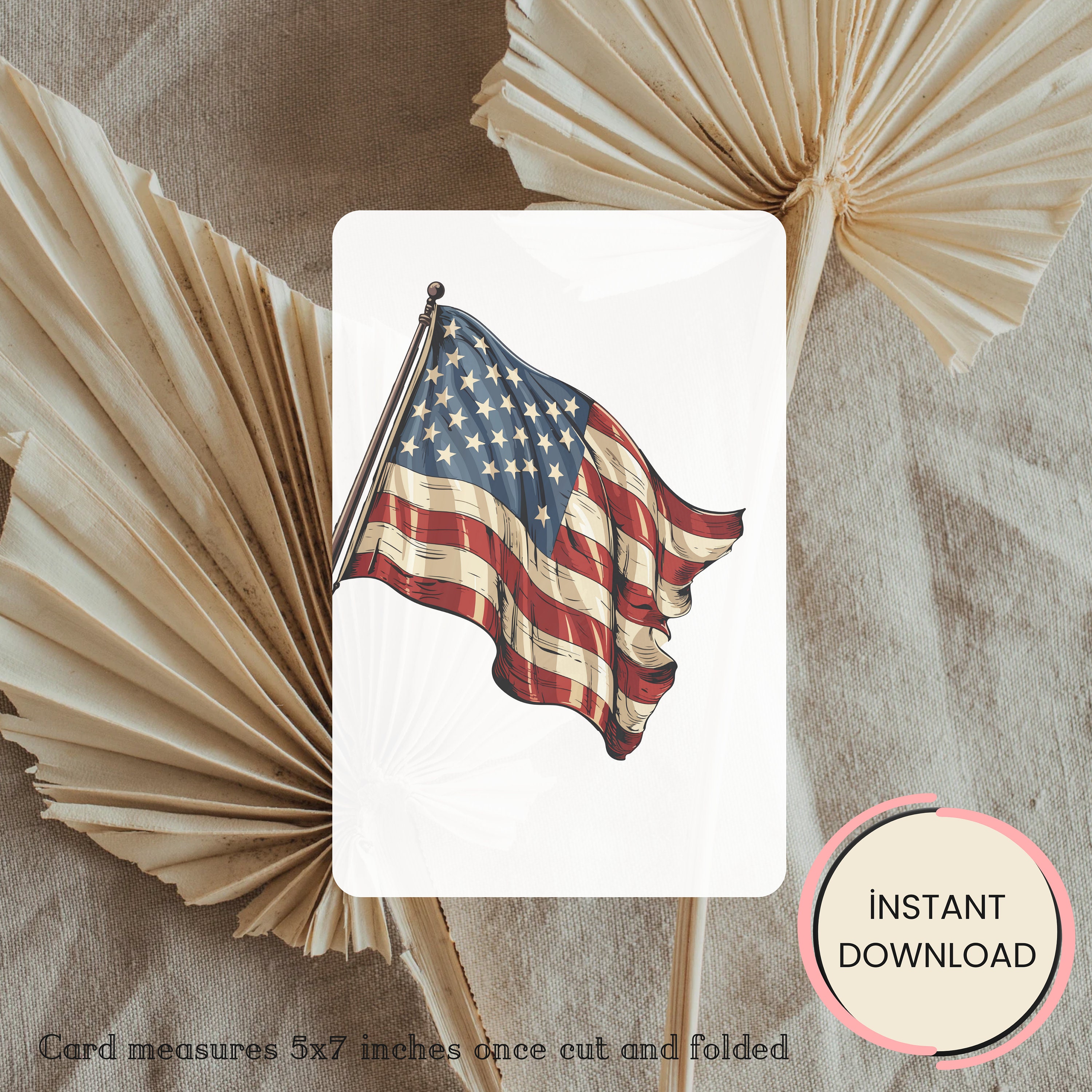 American Flag Card, USA Flag Stationery, Land of the Free Because of ...