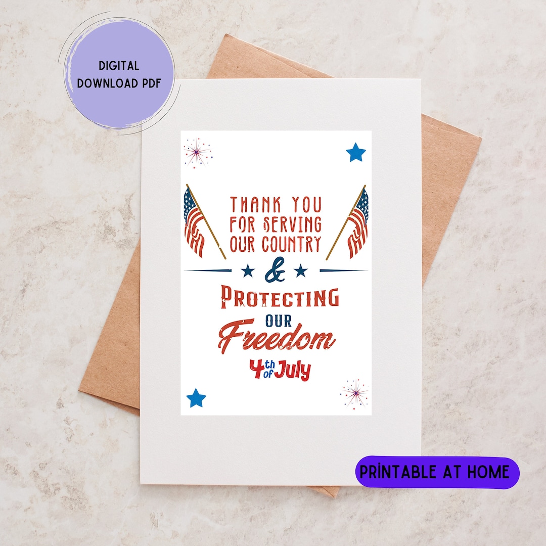 Happy 4th of July Card, Printable Card, Patriotic Independence Day Card ...