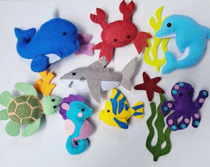 Sea Animals Plush Set Marine Figures Felt Sea Creatures Toys for ...