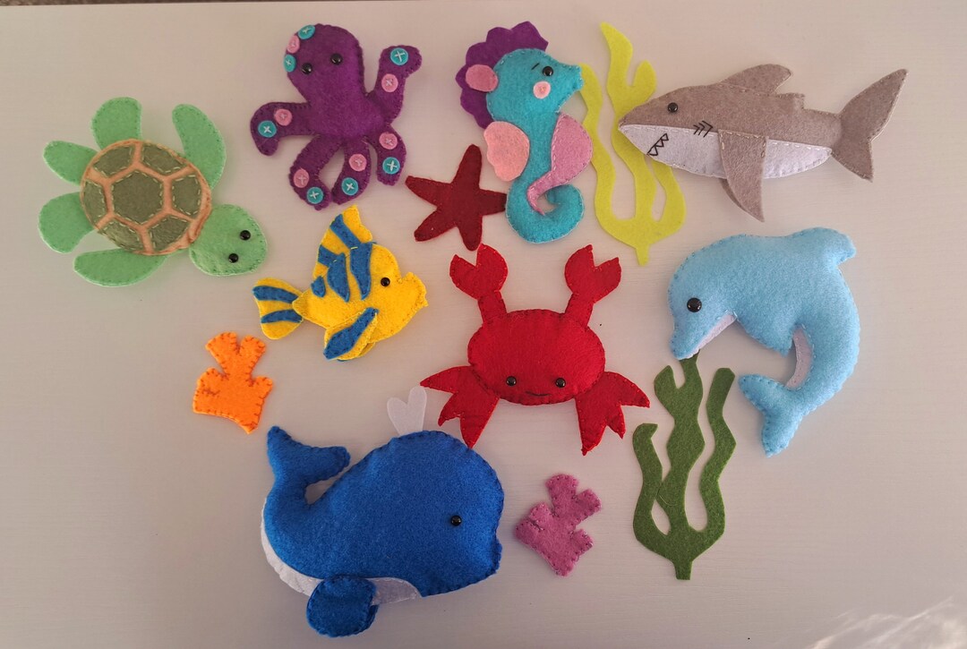 Sea Animals Plush Set Marine Figures Felt Sea Creatures Toys for ...