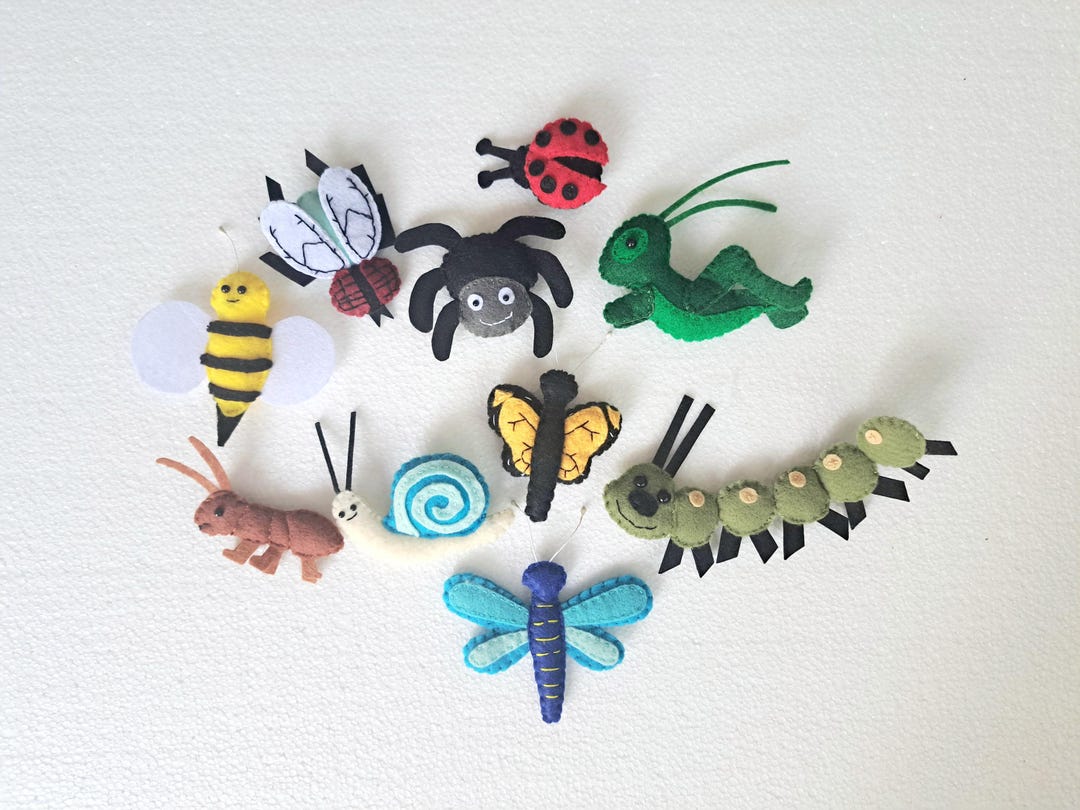 Handmade Felt Mini Bugs, Felt Bug Collection Butterfly, Bee, Fly ...