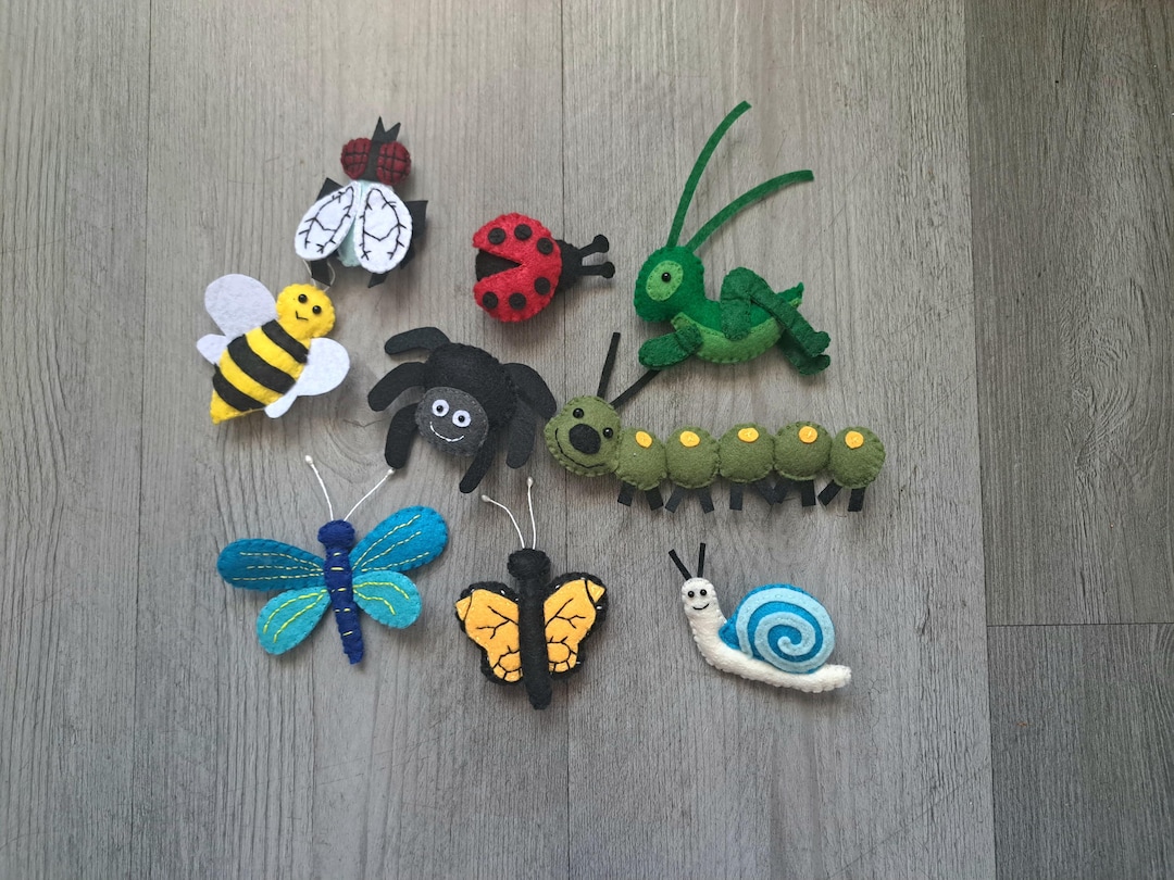 Handmade Felt Mini Bugs, Felt Bug Collection Butterfly, Bee, Fly ...
