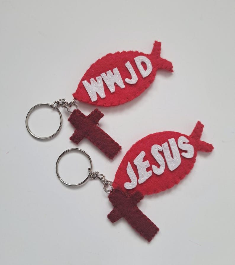 Jesus & WWJD Felt Keychain | Handmade Christian Key Ring | Faith Gift ...