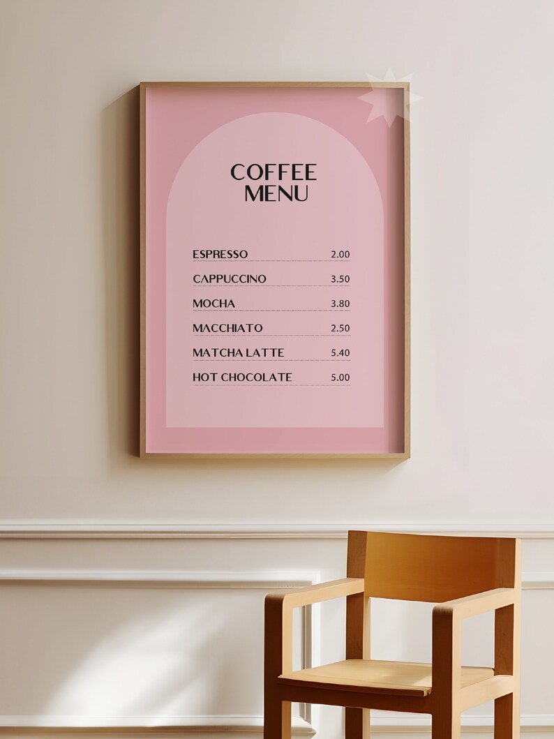Coffee Menu Wall Art | Pink Kitchen Decor | Trendy Cafe Wall Art ...