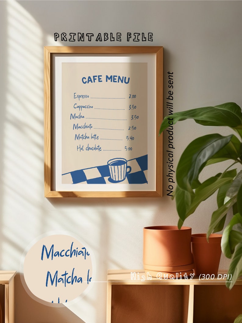 Cafe Menu Wall Art | Hand Drawn Kitchen Decor | Trendy Kitchen Wall Art ...