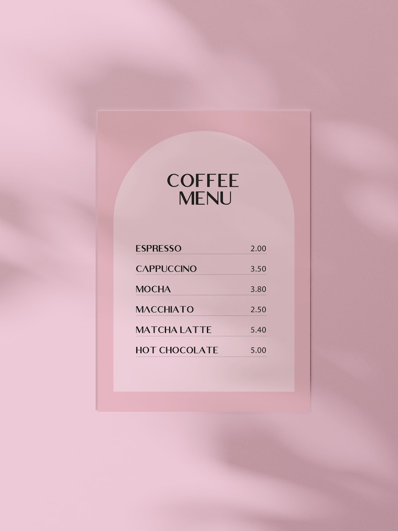 Coffee Menu Wall Art | Pink Kitchen Decor | Trendy Cafe Wall Art ...