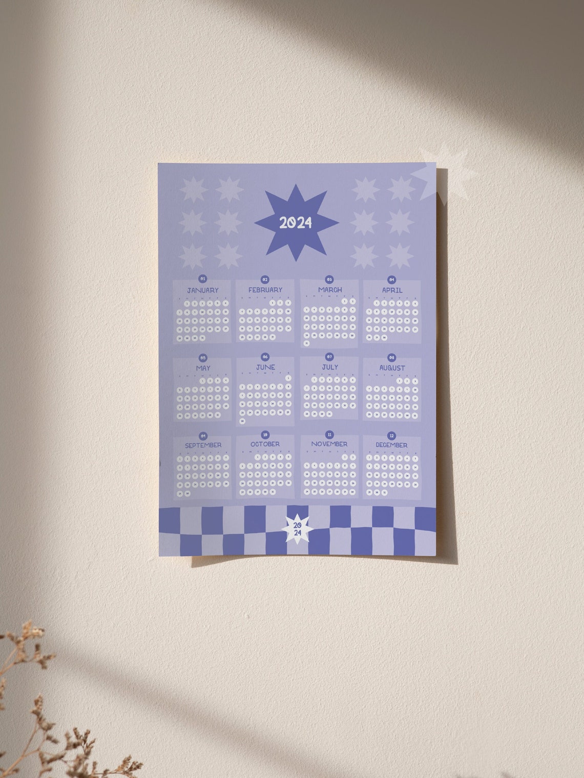 2024 Calendar, Purple, A3 Calendar, Download Print, Wall Calendar ...