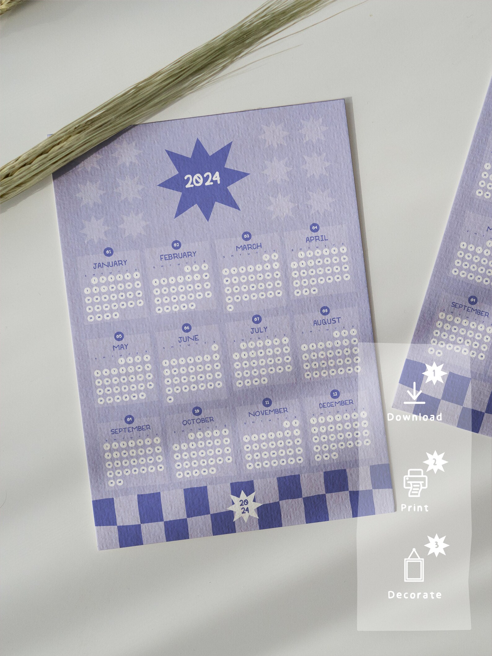 2024 Calendar, Purple, A3 Calendar, Download Print, Wall Calendar ...