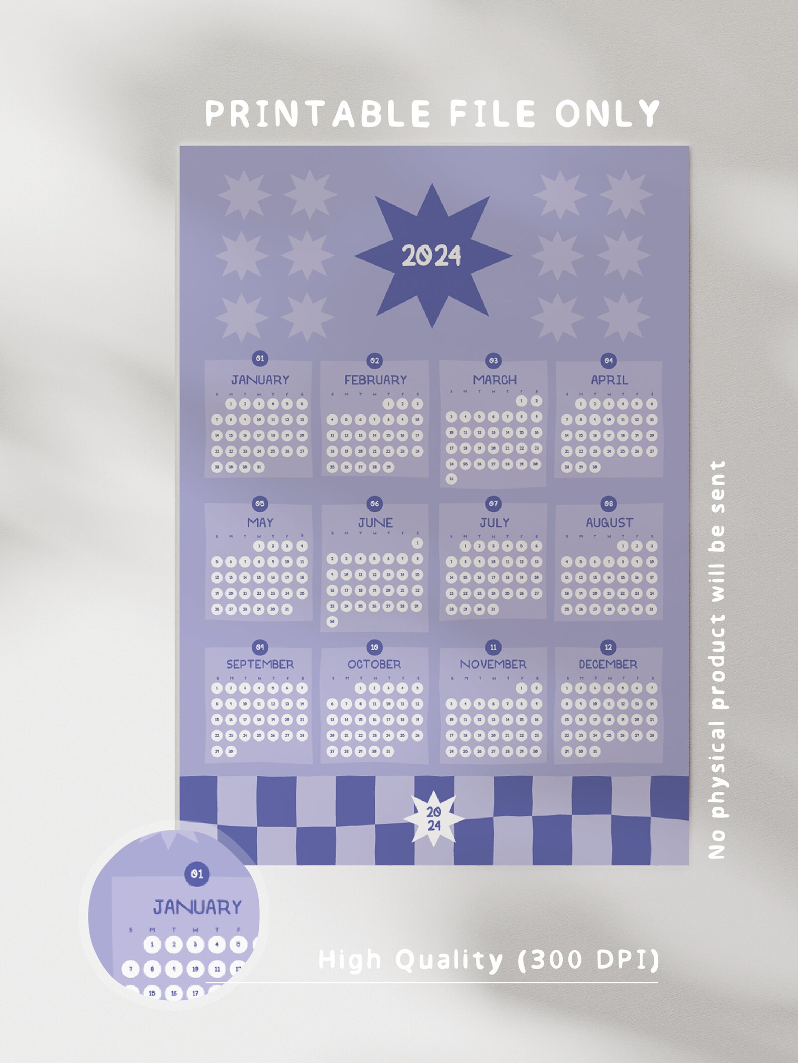 2024 Calendar, Purple, A3 Calendar, Download Print, Wall Calendar ...