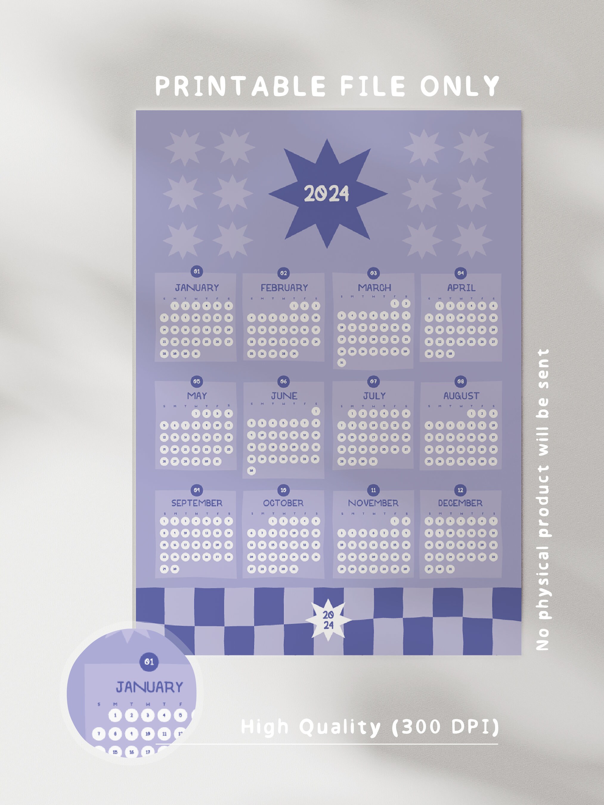 2024 Calendar, Purple, A3 Calendar, Download Print, Wall Calendar ...