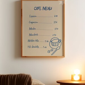Cafe Menu Wall Art | Hand Drawn Kitchen Decor | Trendy Blue Kitchen ...