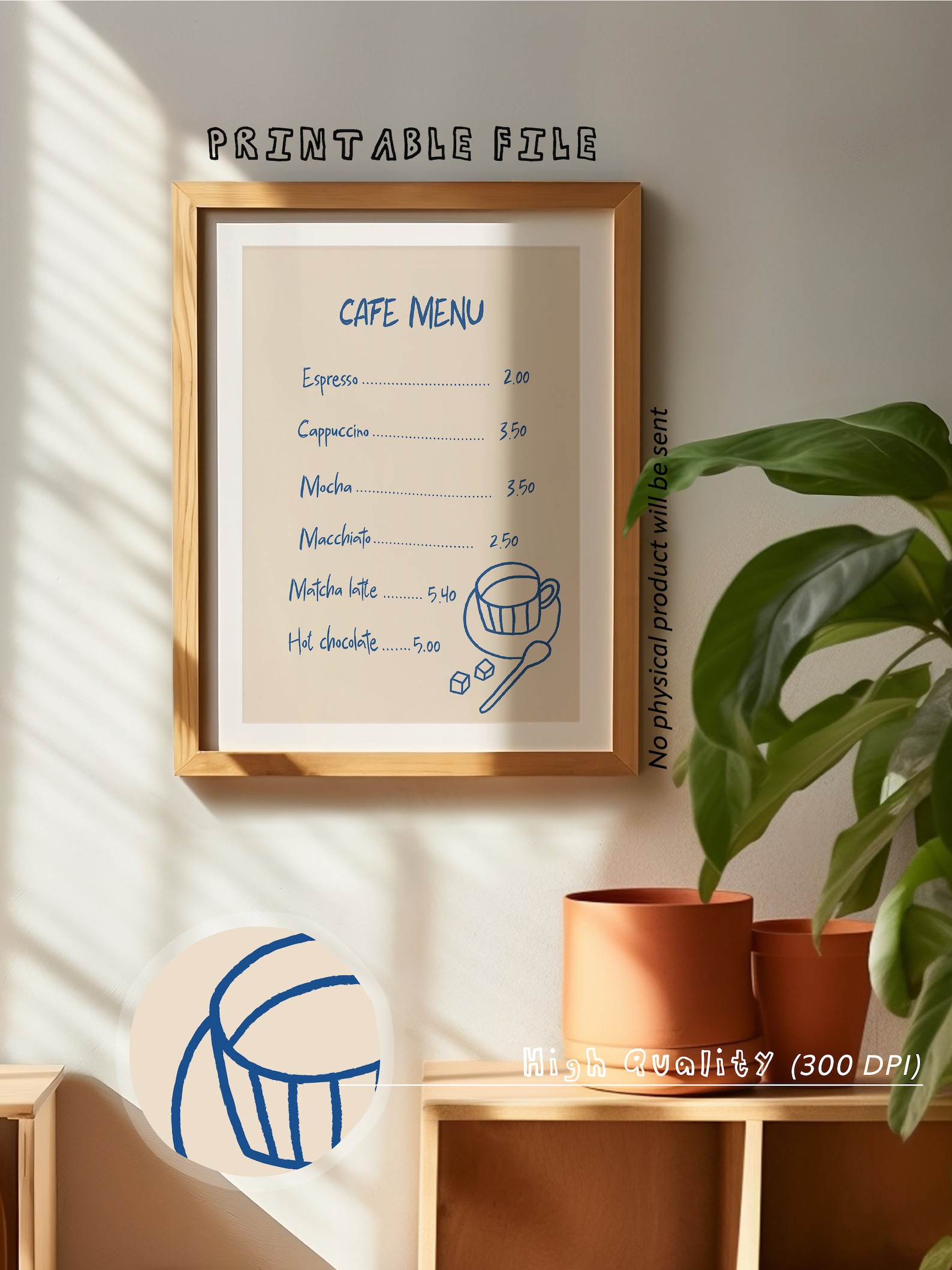Cafe Menu Wall Art | Hand Drawn Kitchen Decor | Trendy Blue Kitchen ...