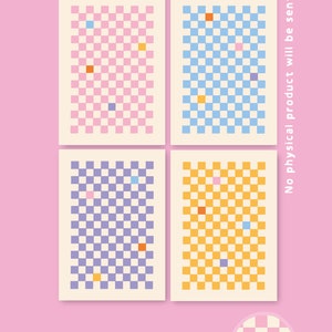 Checkered Wall Art Set of 4 Trendy Pastel Checkerboard Art Print Groovy ...