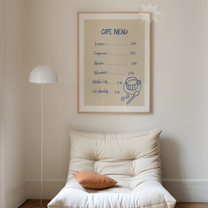 Cafe Menu Wall Art | Hand Drawn Kitchen Decor | Trendy Blue Kitchen ...