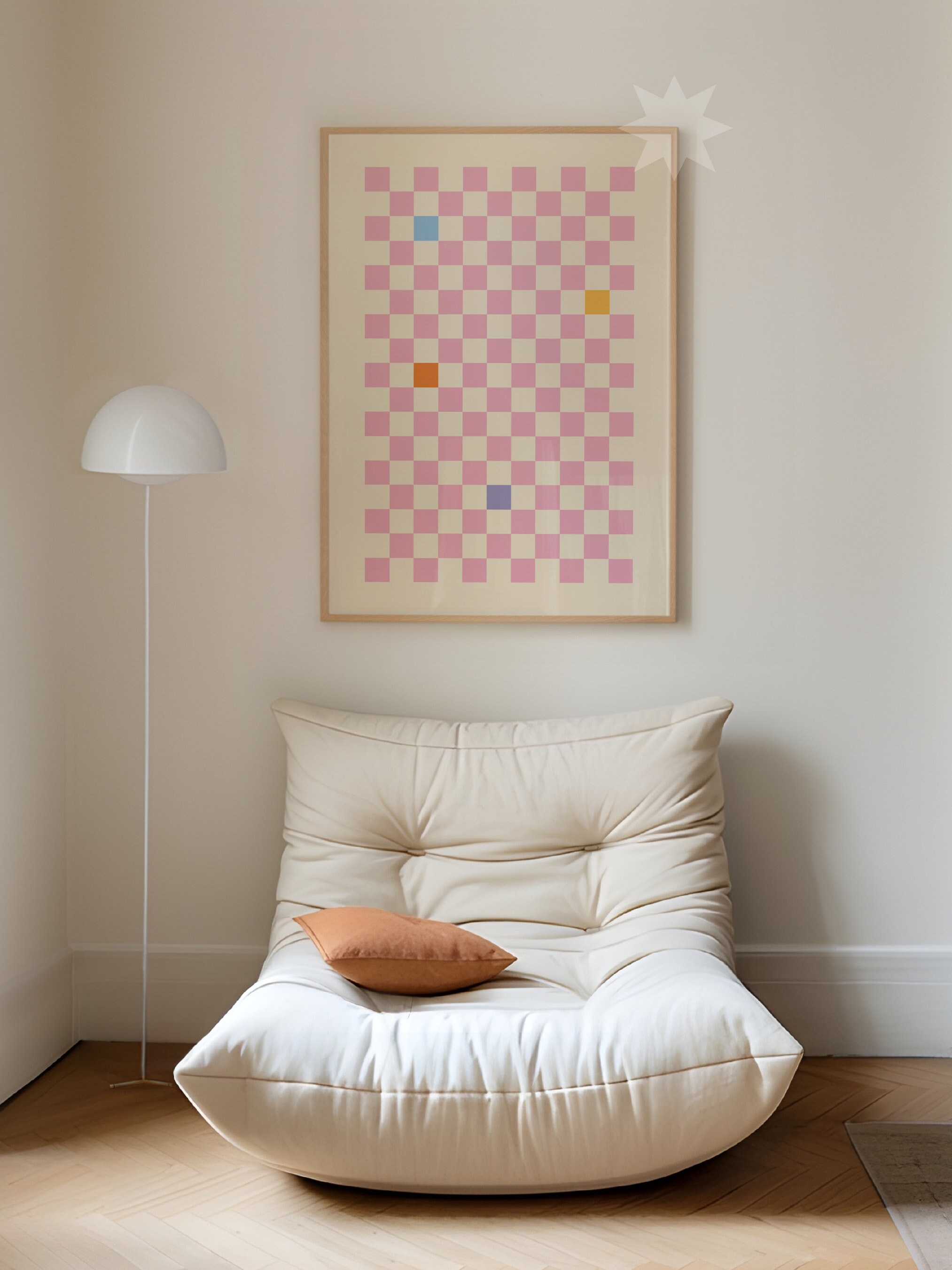 Checkered Wall Art Set of 4 Trendy Pastel Checkerboard Art Print Groovy ...