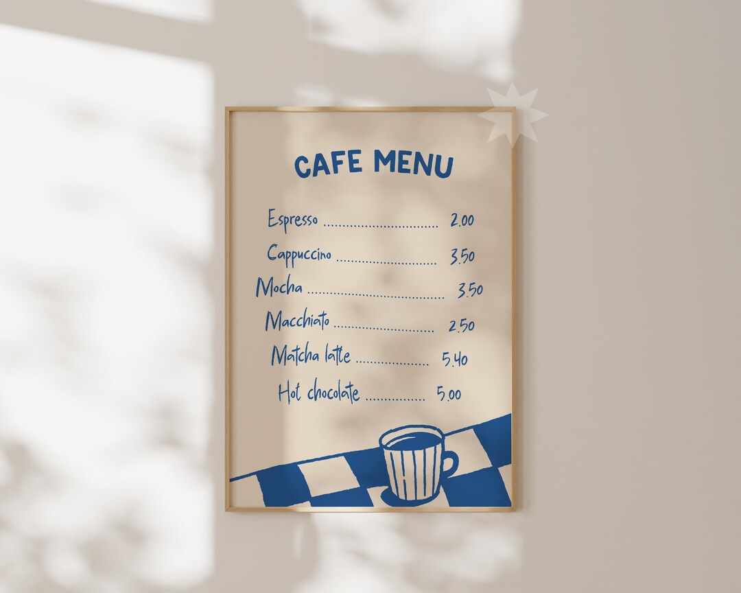 Cafe Menu Wall Art | Hand Drawn Kitchen Decor | Trendy Kitchen Wall Art ...