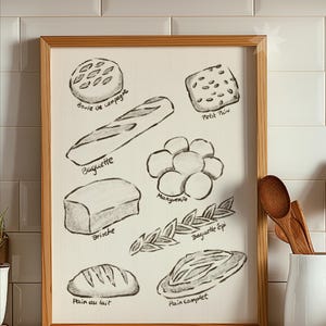 Trendy Kitchen Wall Art | Bakery Poster for Kitchen | Hand Drawn ...