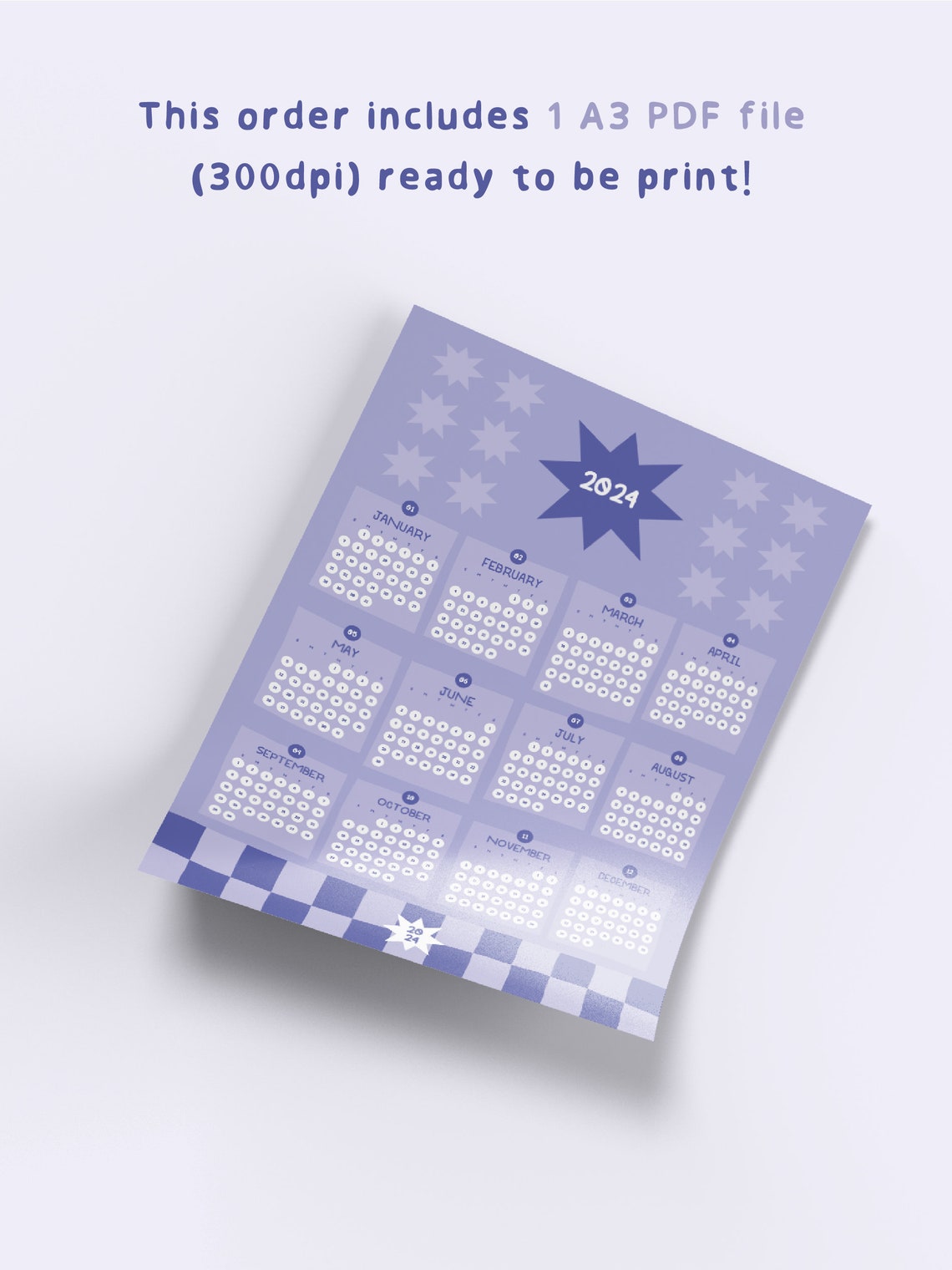 2024 Calendar, Purple, A3 Calendar, Download Print, Wall Calendar ...