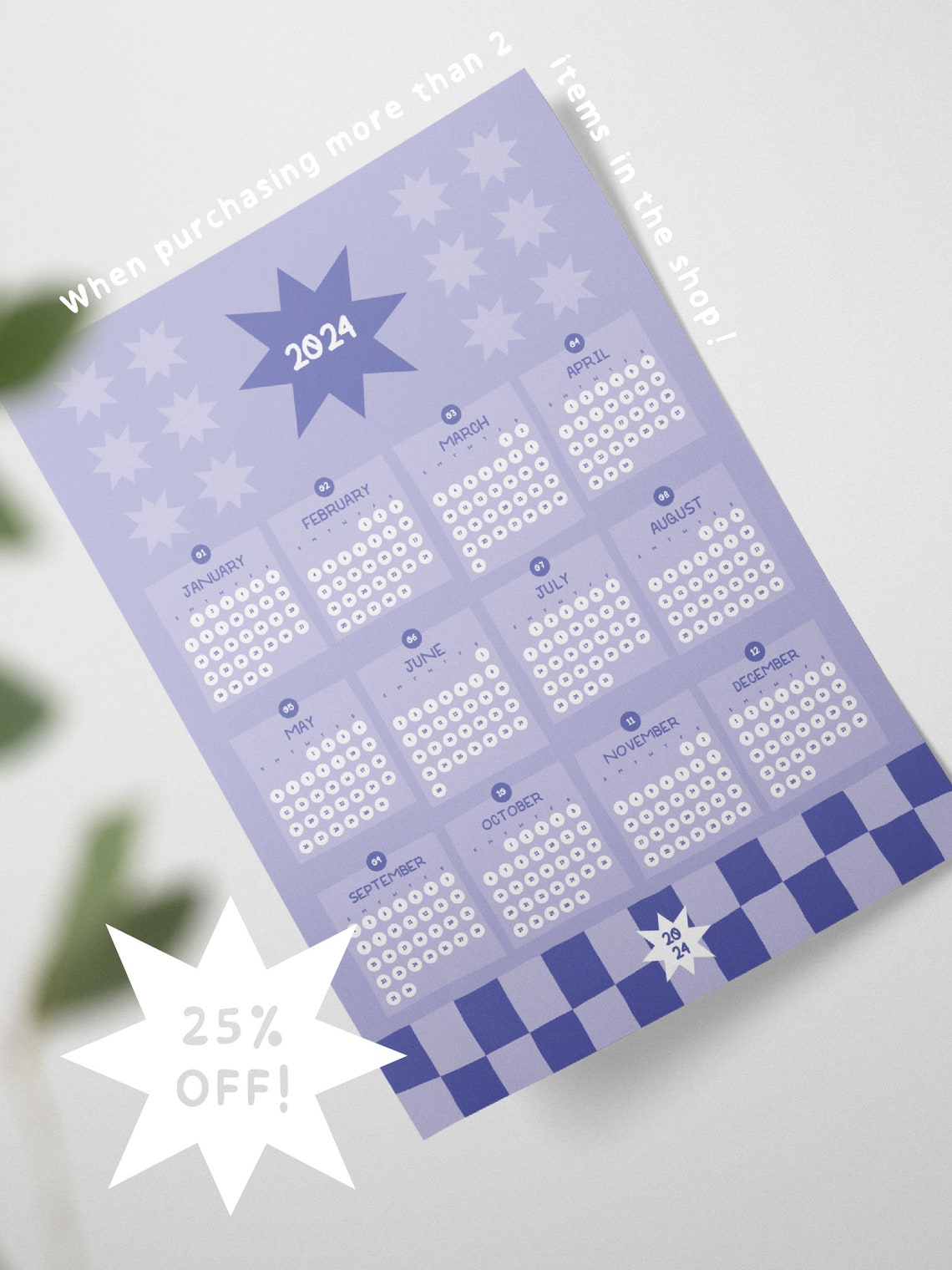 2024 Calendar, Purple, A3 Calendar, Download Print, Wall Calendar ...