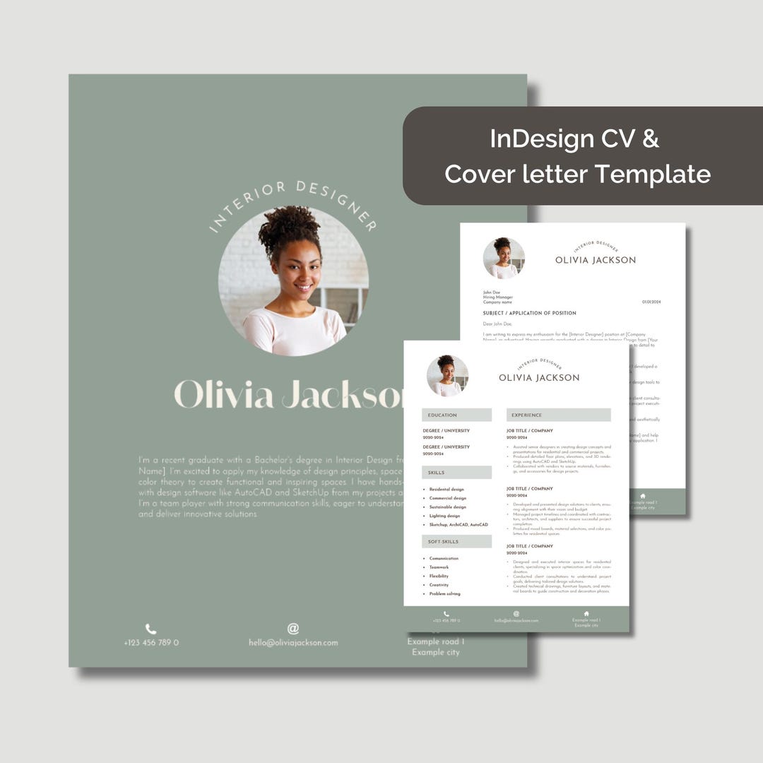 Interior Designer CV & Cover Letter Indesign Template Editable Resume ...