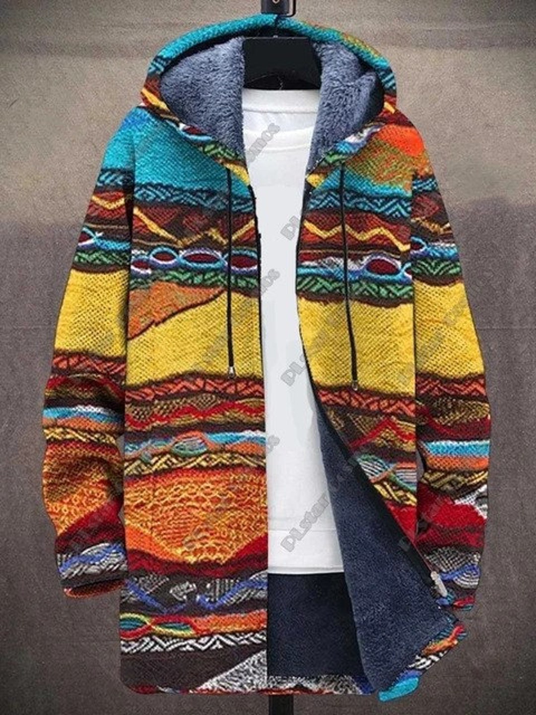 New 3D Printing Retro Abstract Art Multi-color Winter Hooded Zipper ...