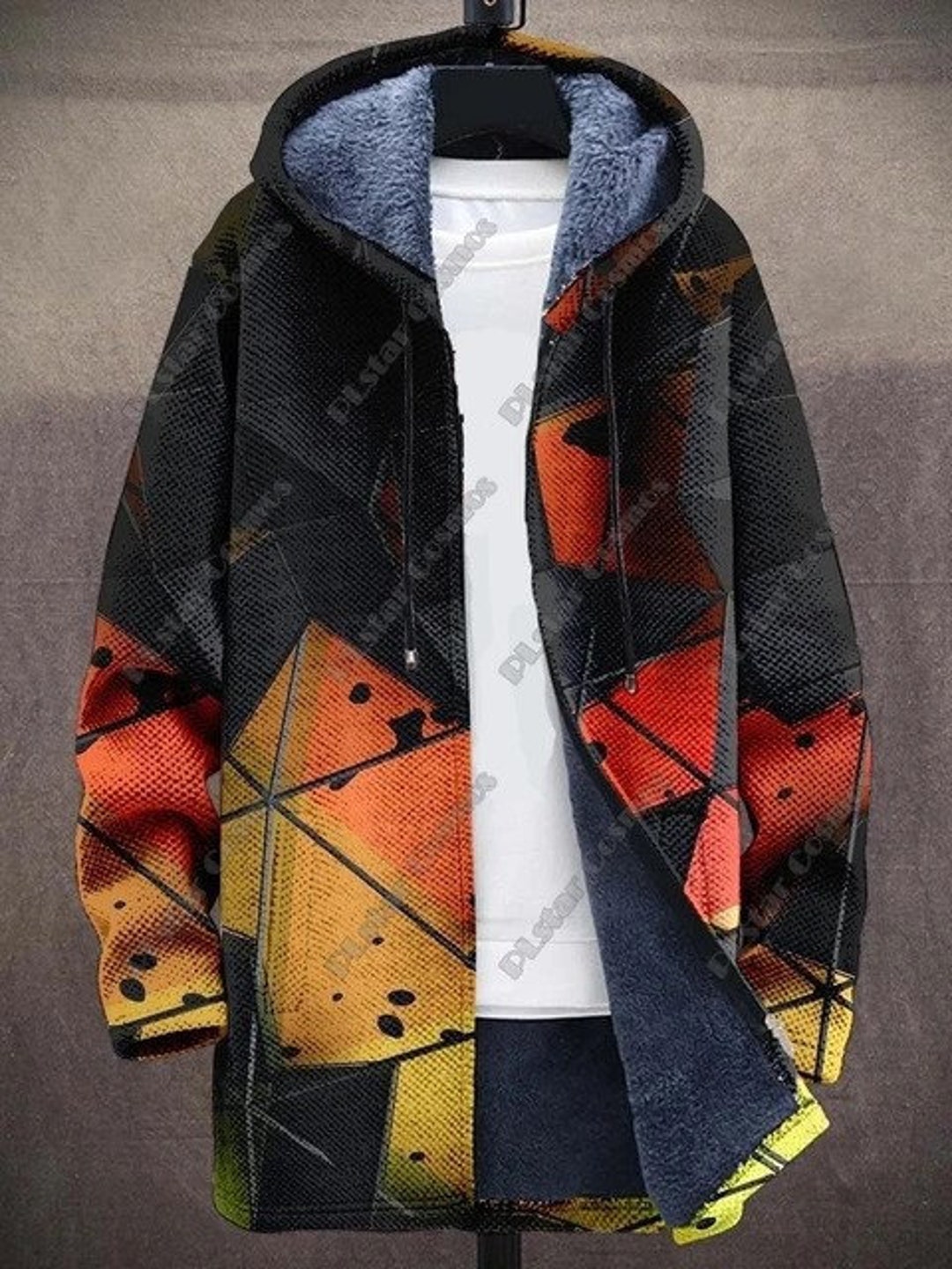 New 3D Printing Retro Abstract Art Multi-color Winter Hooded Zipper ...