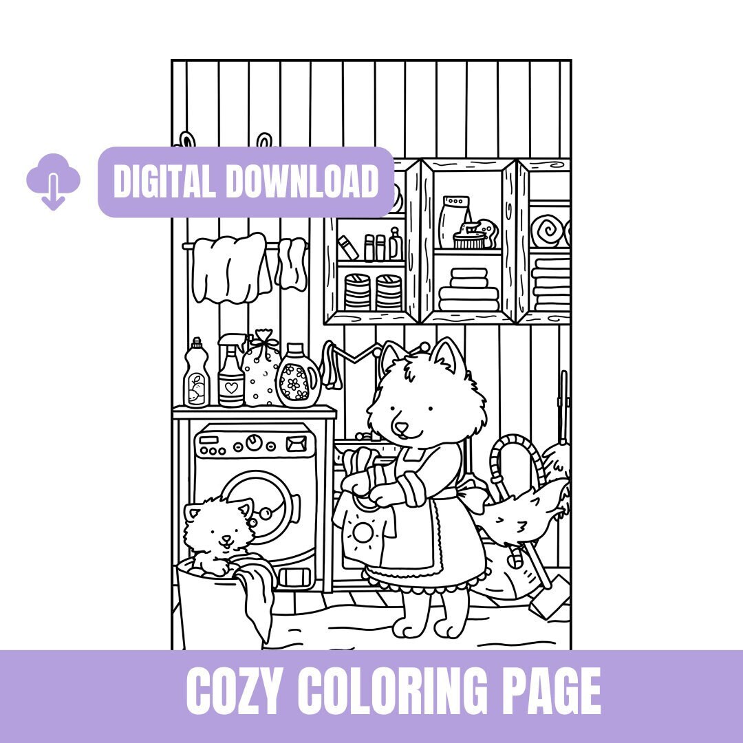 1 Cozy Coloring Page for Kids and Adults A4, Animals Coloring Page ...