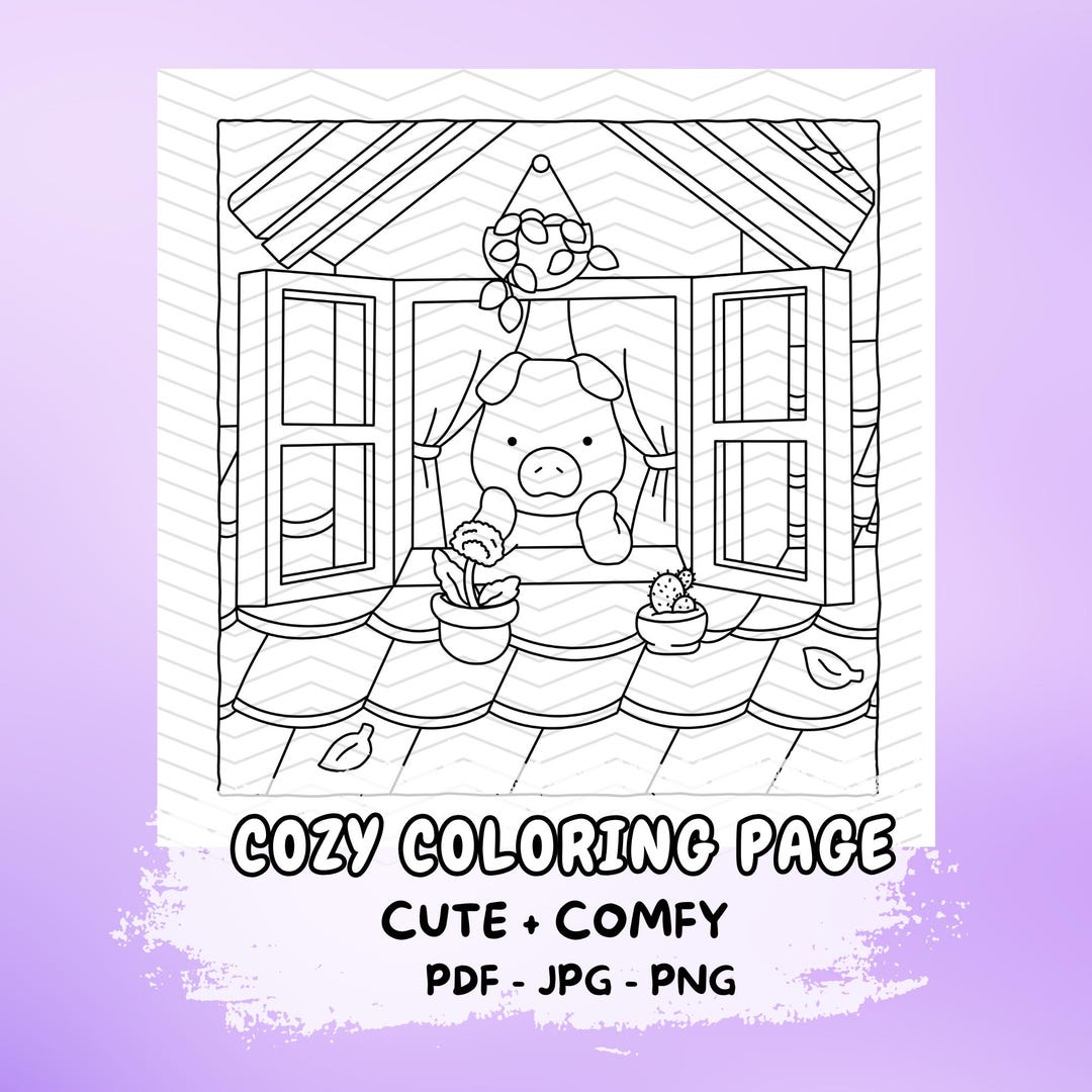 Cozy Coloring Page, Cozy Home Print, Printable Download, Animal Cozy ...