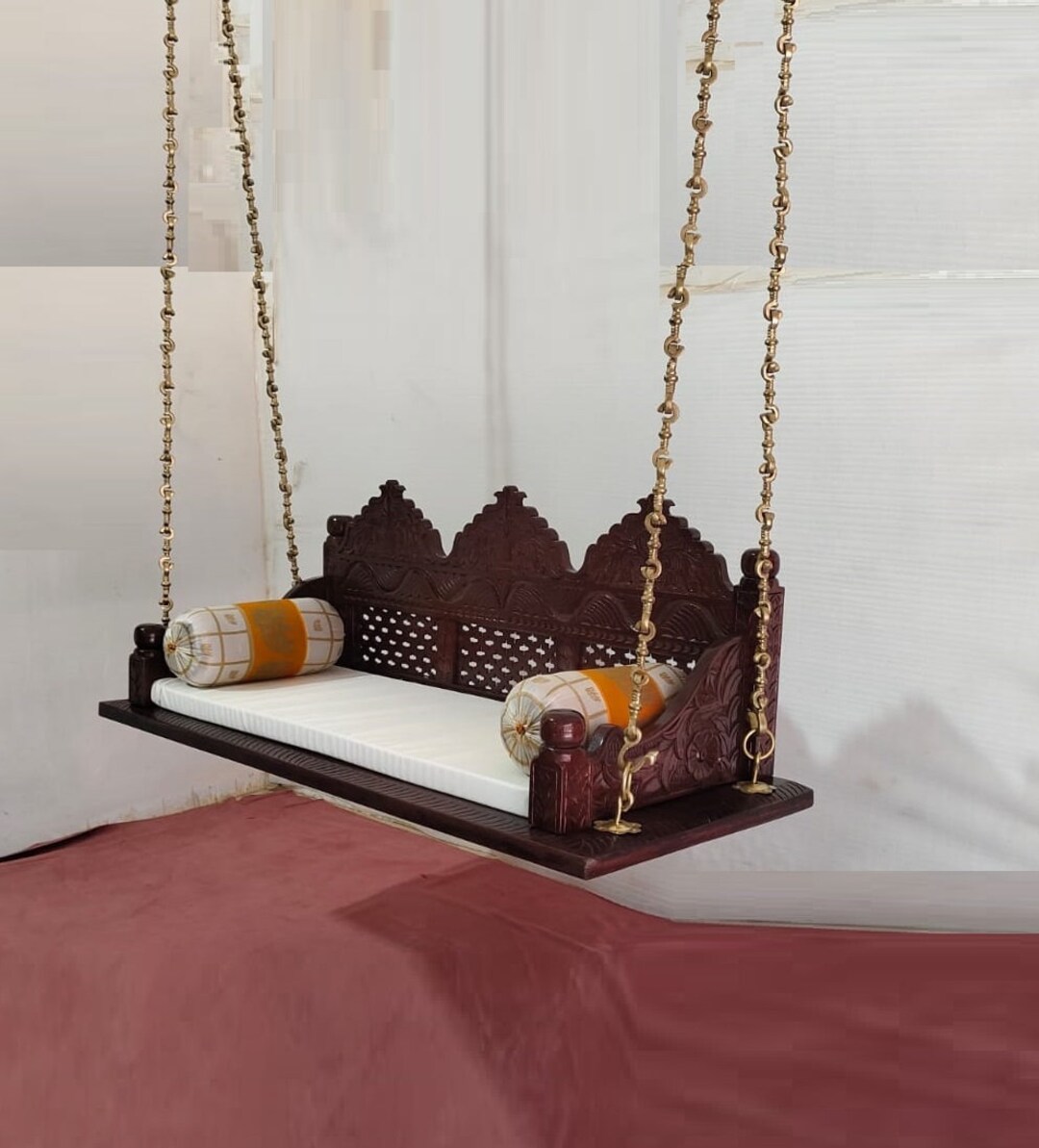 Buy Indian Handmade Carved Solid Wooden Indoor Swing Wooden Jhula With ...