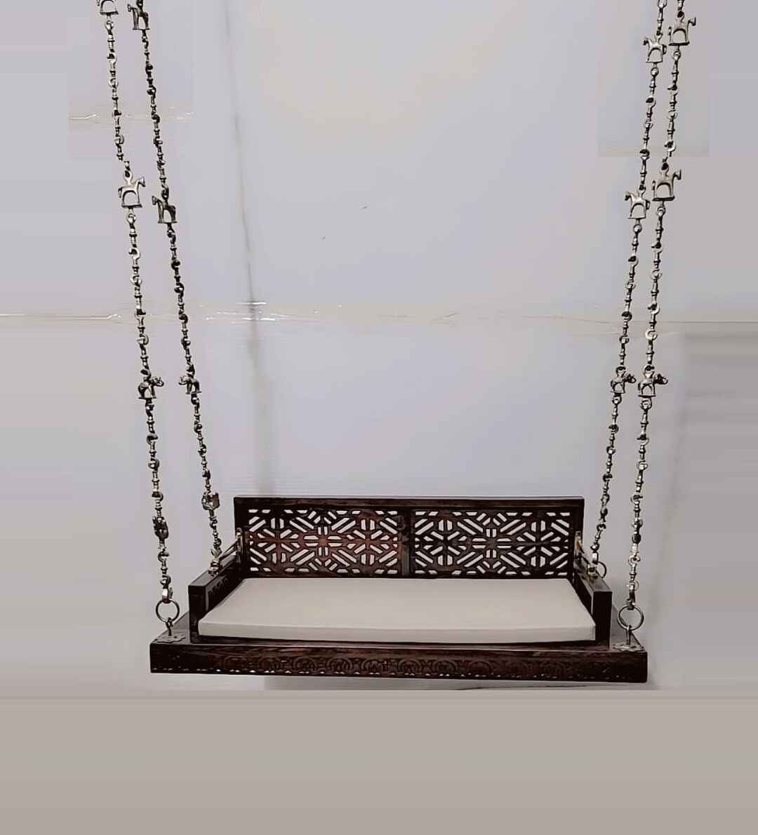 Buy Swing Wooden Maharaja Solid Wood Cushion Pillow With Metal Chain ...