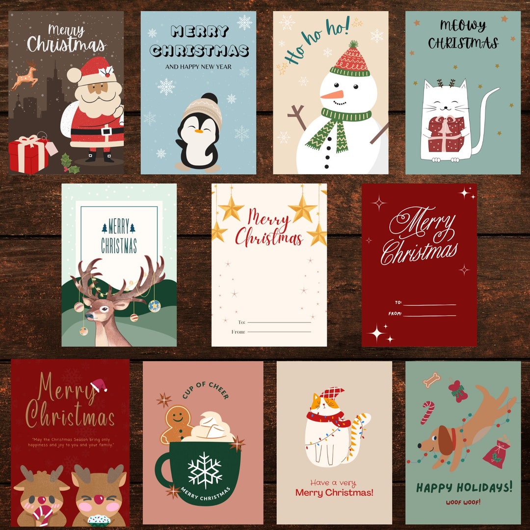 Printable Christmas Cards Bundle, Christmas Cards, A6 Christmas Cards ...