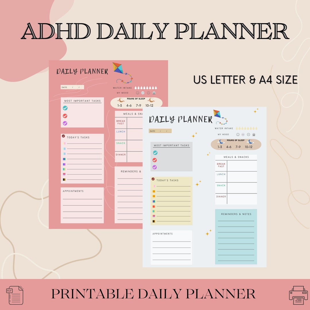 ADHD Daily Planner Printable Focus Planner Printable Planner Pages ADHD ...