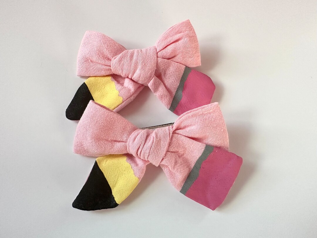 Pencil Bow, Pink Pencil Bow, Linen Pencil Bow - Etsy