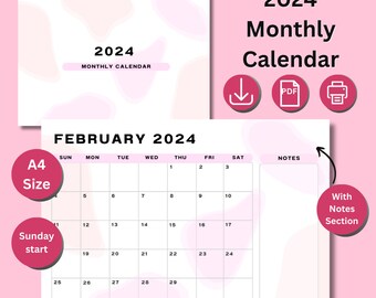 Printable 2024 Calendar Digital PDF Printable Minimalistic Purple With ...