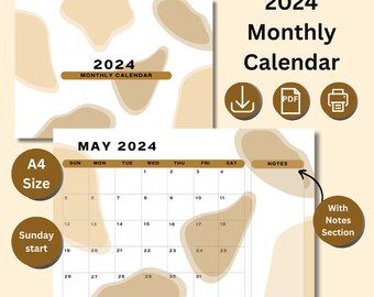 Printable 2024 Calendar Digital PDF Printable Minimalistic Purple With ...