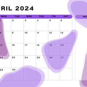 Printable 2024 Calendar Digital PDF Printable Minimalistic Purple With ...
