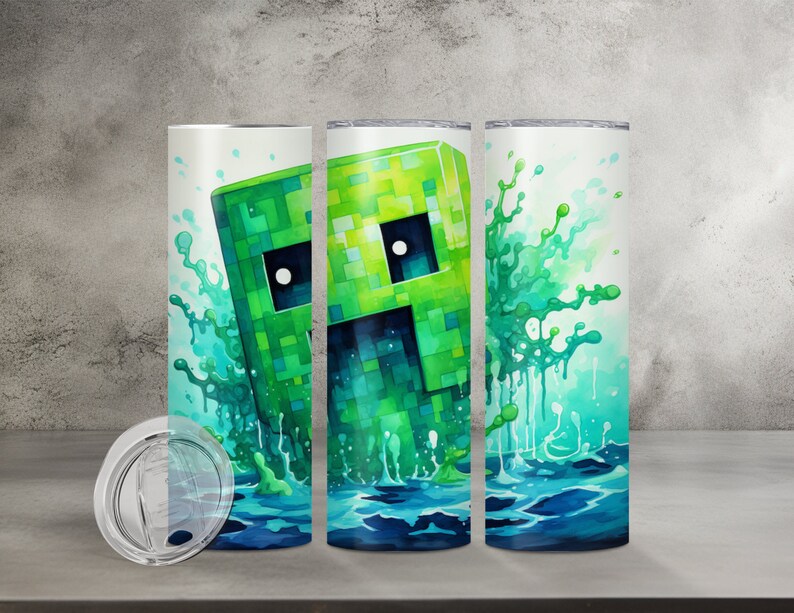 Minecraft Like Creeper With Watercolor Background ACTUAL 20 Oz - Etsy